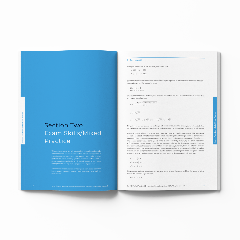 NCEA Level 2 Maths: Algebra Workbook - StudyTime NZ Store